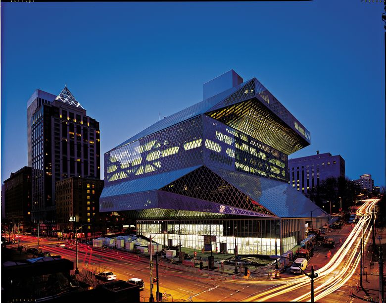 Seattle Public Library At Night