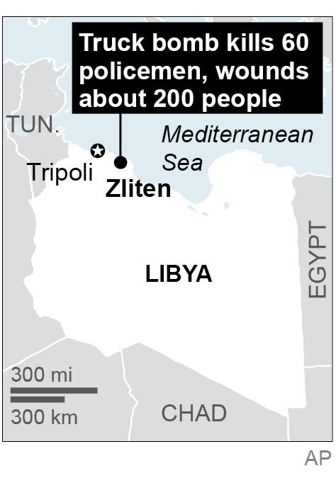 Libya truck bombing kills at least 60 policemen, wounds 200 | The ...
