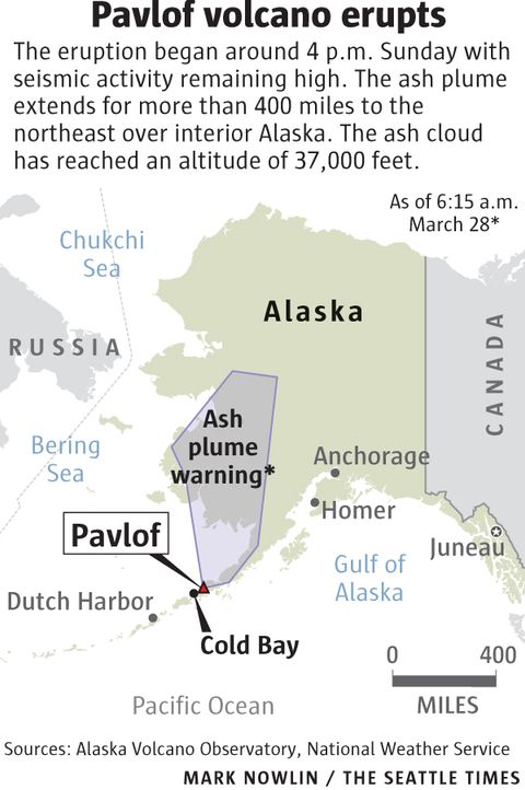 Alaska volcano ash cloud covers 400 miles, cancels flights | The ...