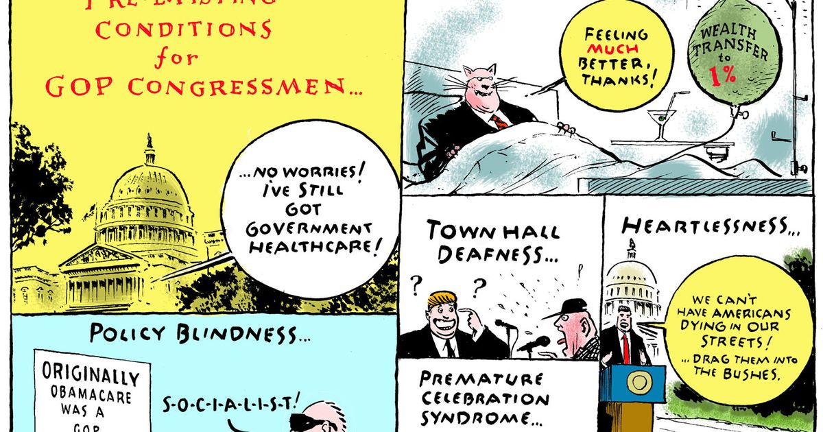 This week in cartoons: Pre-existing conditions, “Hair to the Chief ...