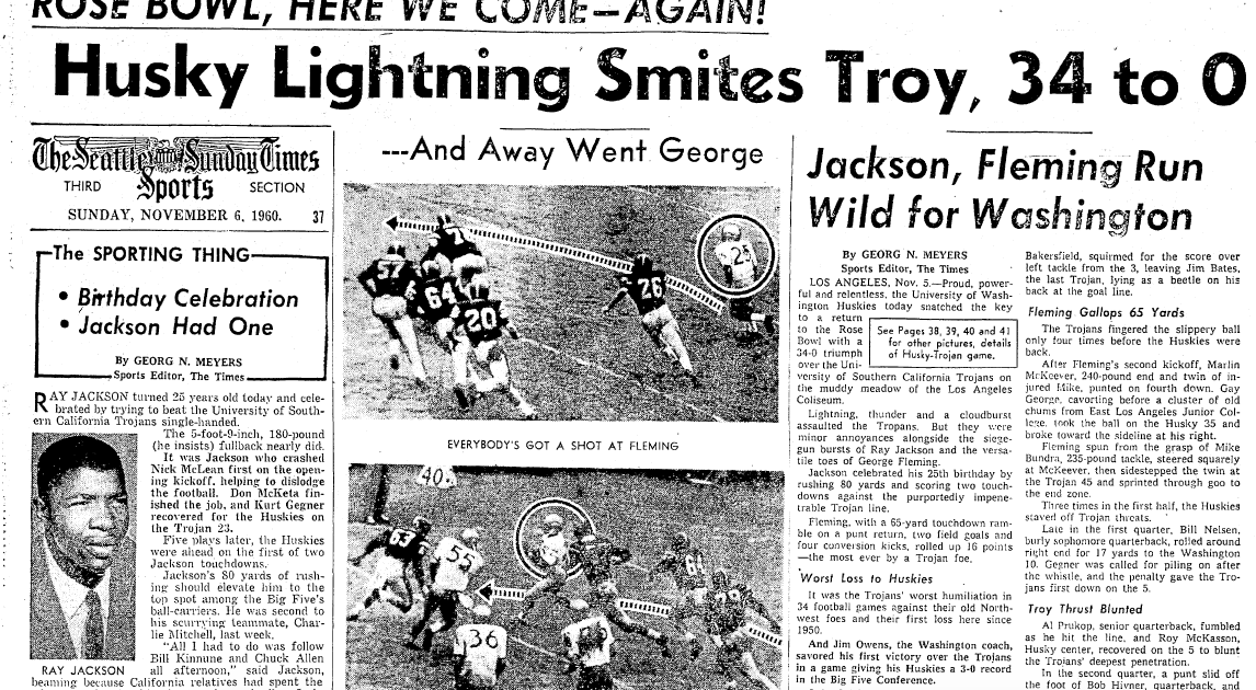 Ray Jackson, a Huskies’ hero for playing both ways in 1960 Rose Bowl ...