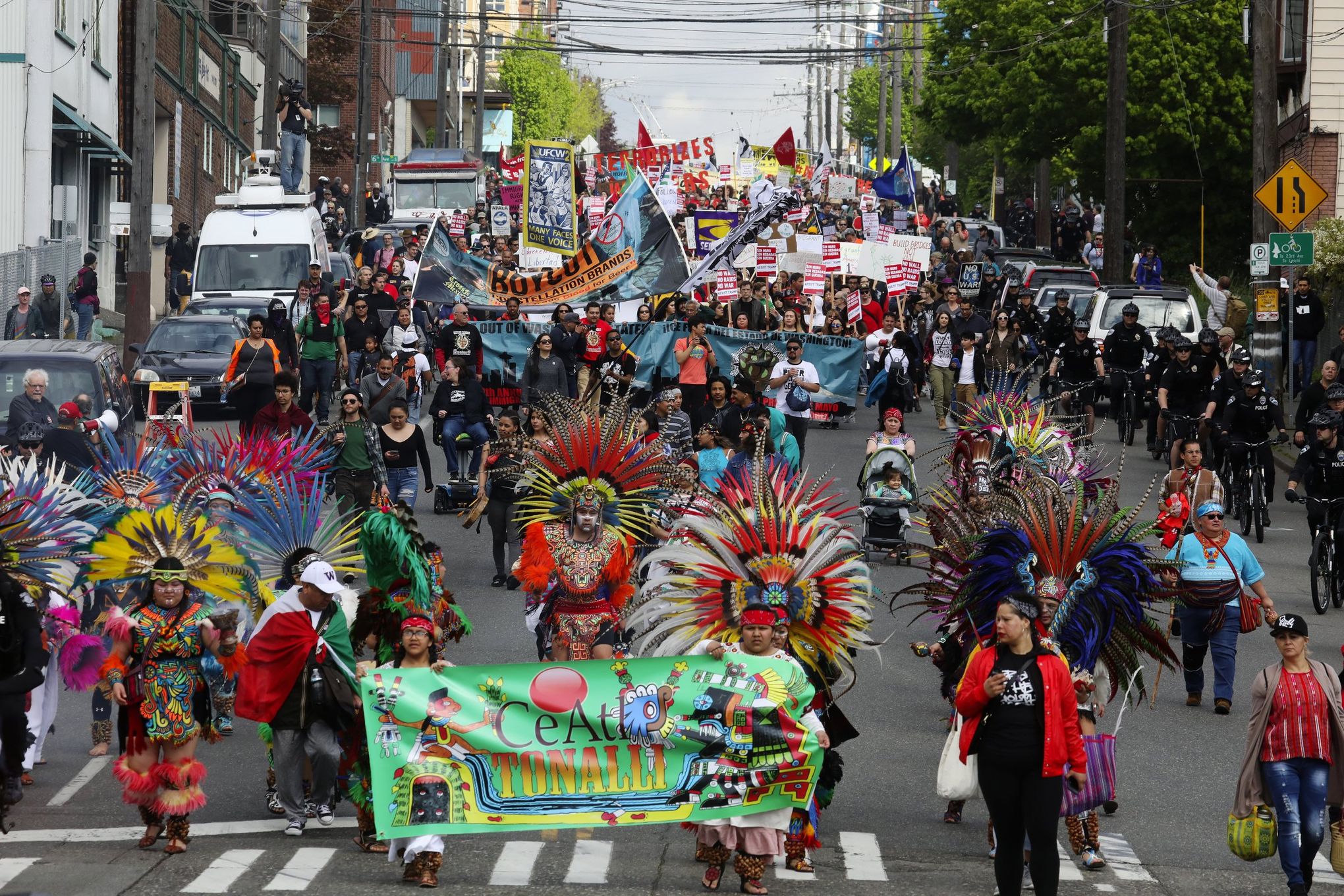 May Day marked by peaceful marches in Seattle, 1 arrest near Amazon ...