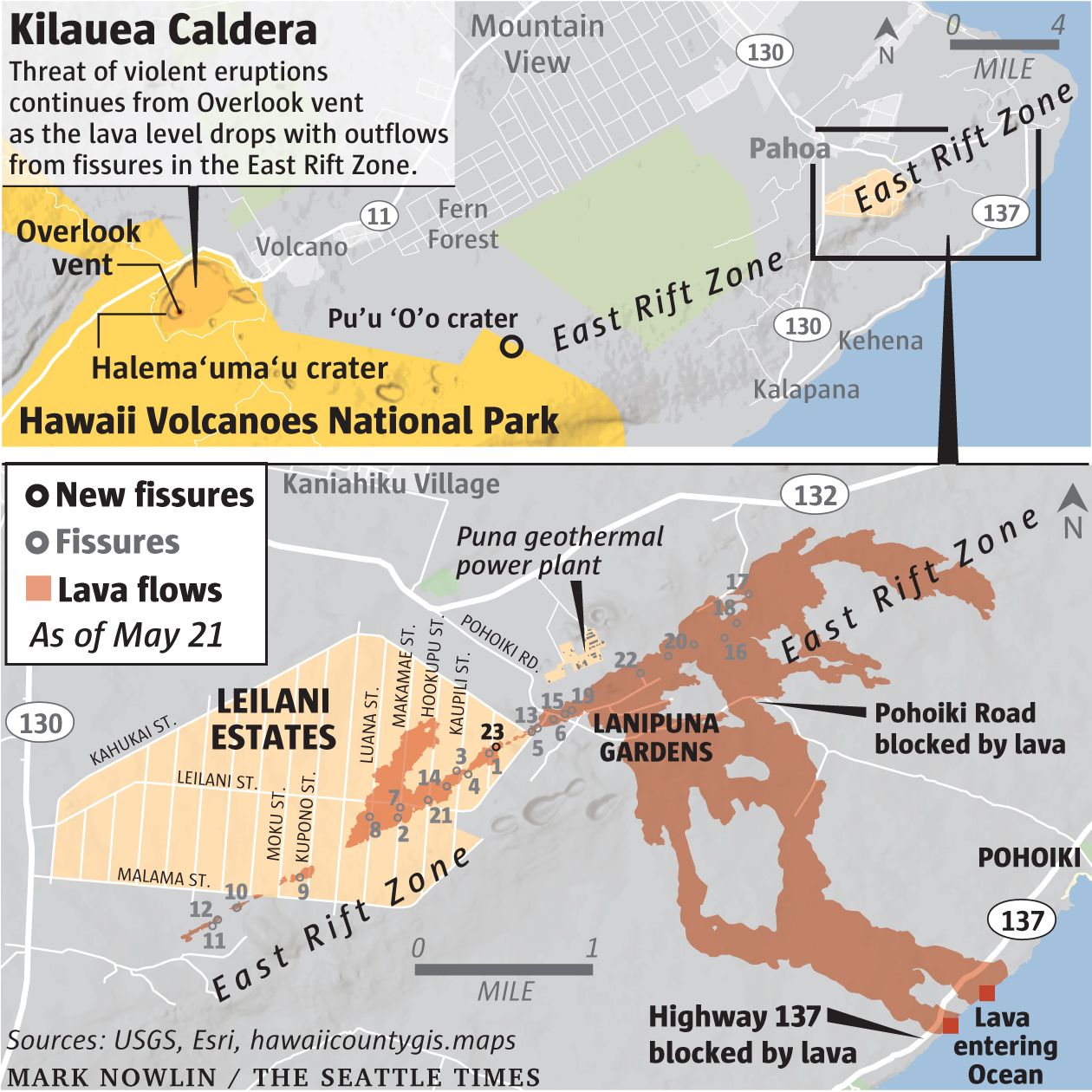 Lava from Hawaii volcano enters ocean from 3 flows | The Seattle Times