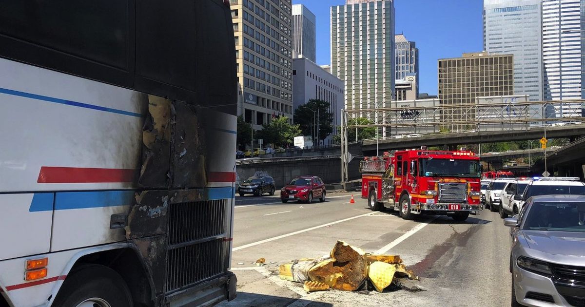 Mattress catches fire after charter bus runs it over on I-5 in Seattle ...