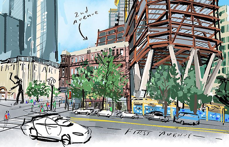 New downtown Seattle tower busts out of the usual box at street level ...