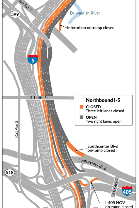 Part of northbound I-5 will be closed this weekend in Tukwila, South ...