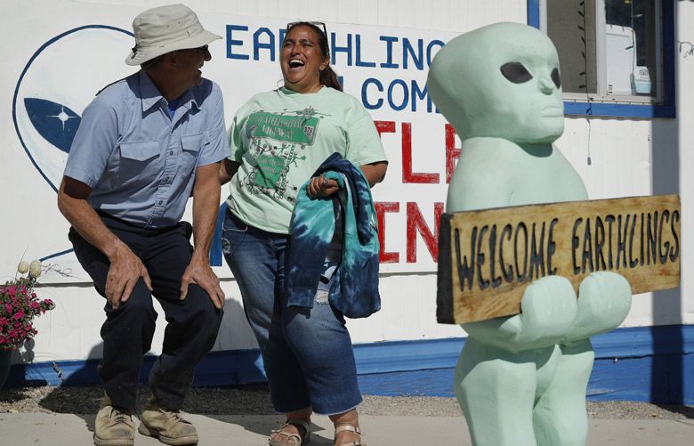 About 75 people gather at Area 51 gate, 2 people detained | The Seattle ...