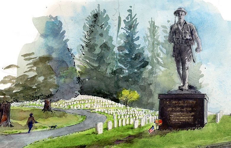 A veterans memorial stands guard over our history at Evergreen-Washelli ...