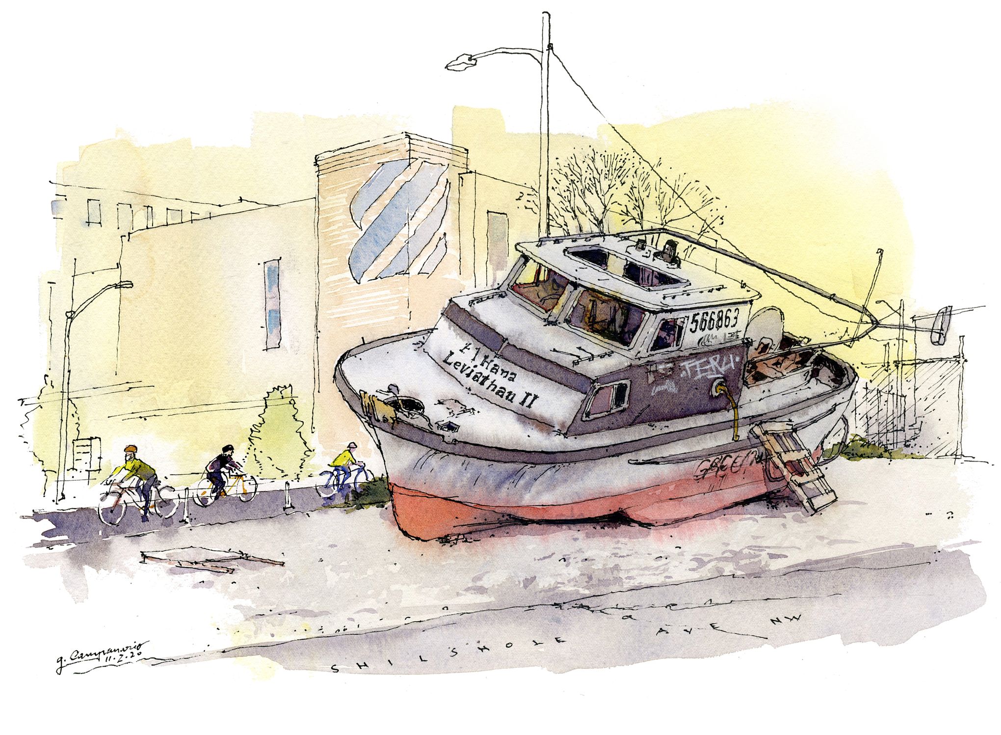 A lopsided boat in Ballard is left high and dry — and moored in mystery ...