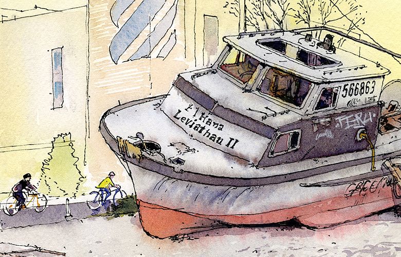 A lopsided boat in Ballard is left high and dry — and moored in mystery ...