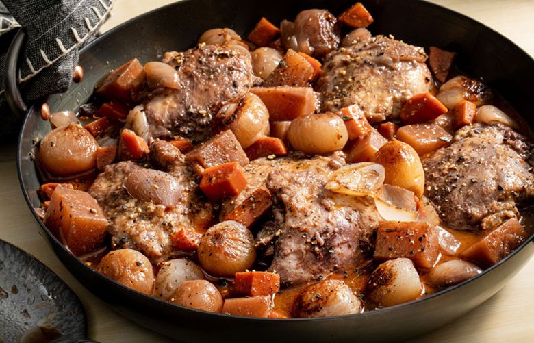 Hearty winter vegetables are at the root of this red wine chicken stew ...