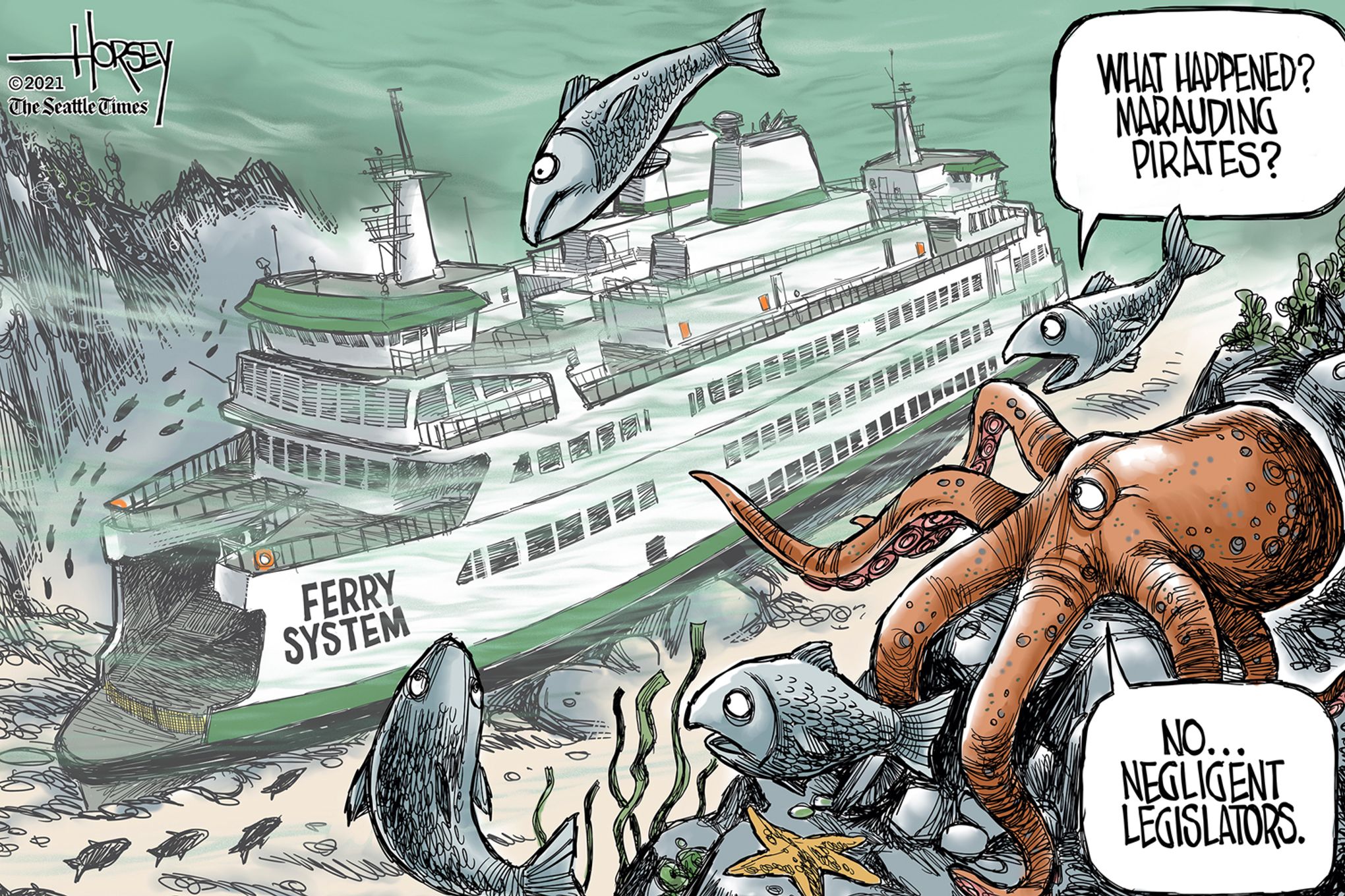 Neglect sinks Washington State ferries : r/editorialcartoons