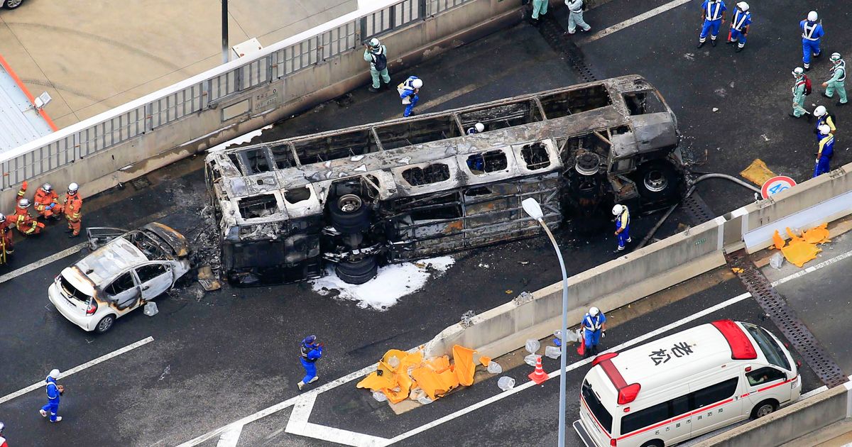 Fiery bus crash on Japanese highway leaves 2 dead, 7 injured | The ...