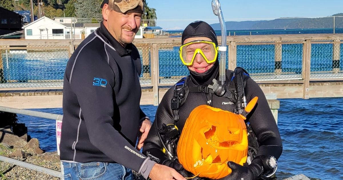 WA divers celebrate Halloween with underwater pumpkin-carving contest ...