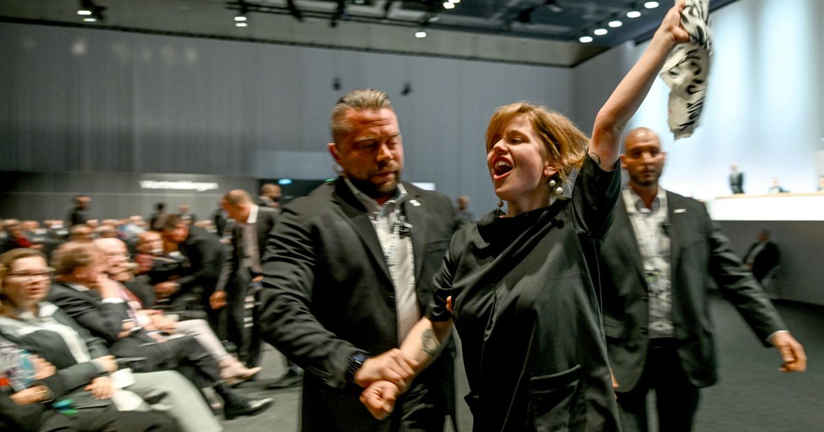 Topless protester briefly disrupts VW annual meeting | The Seattle Times