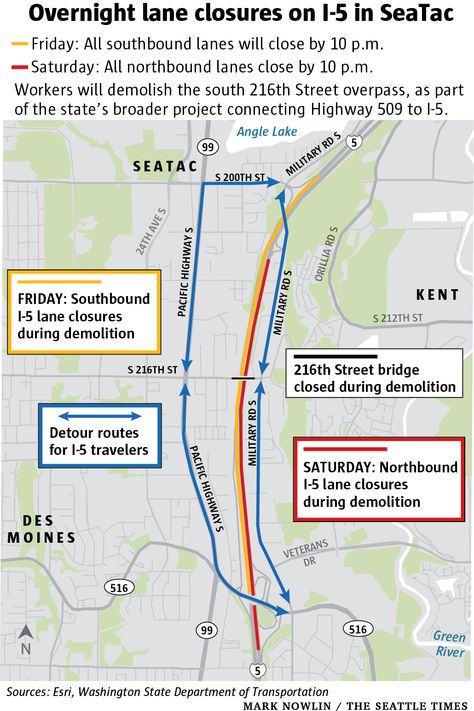 I-5 night closures near SeaTac, and a Montlake Boulevard shutdown this ...