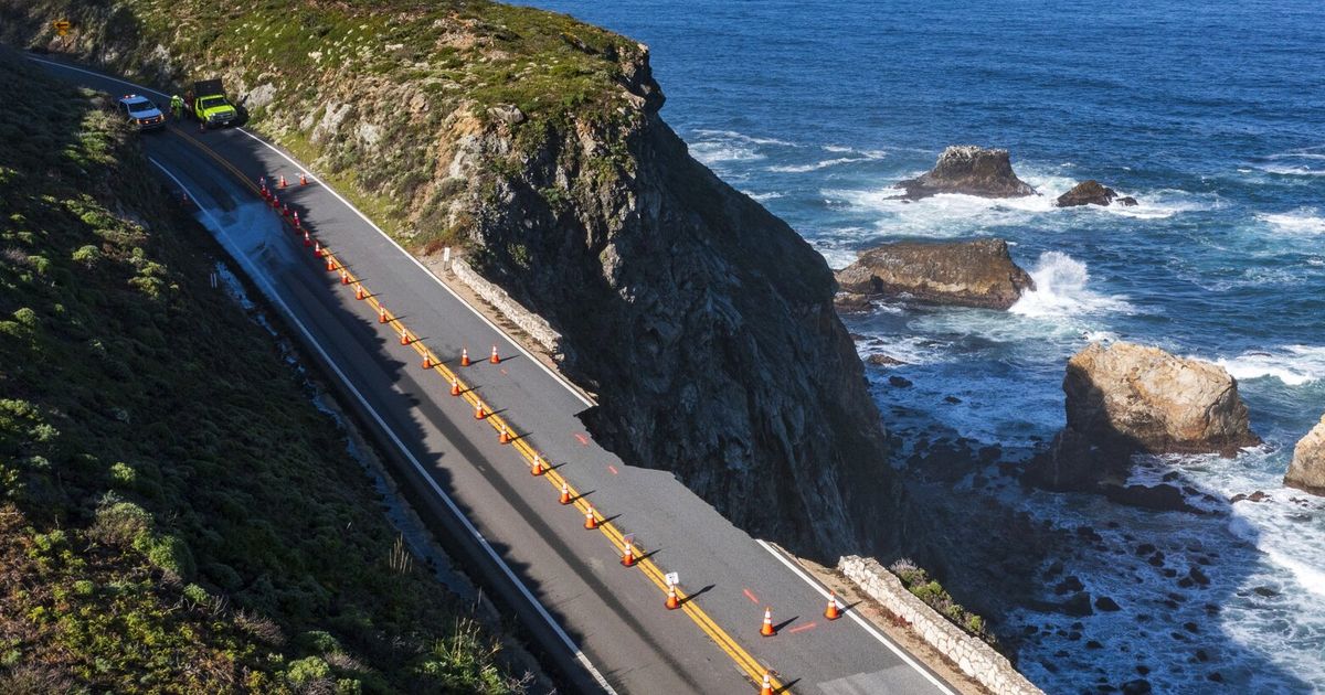 Motorists creep along 1 lane after part of California’s iconic Highway ...