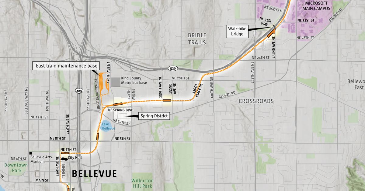 Map: Eastside’s first light rail stations open April 27 | The Seattle Times