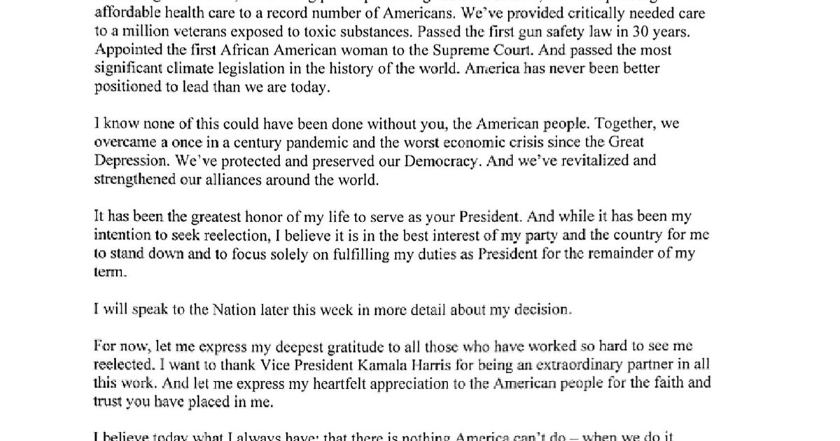 Here’s the letter that Biden wrote to say he would no longer seek ...