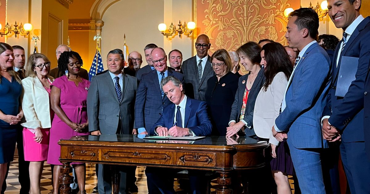 California Gov. Gavin Newsom signs a law aimed at preventing gas prices ...