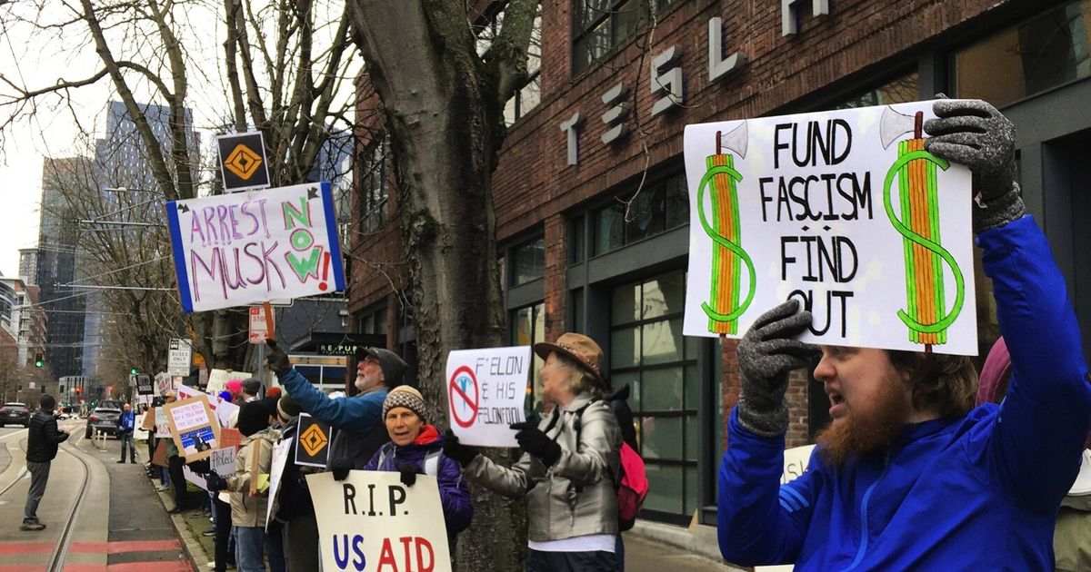 ‘Smash the broligarchy’: Protest in Seattle joins national Musk ...
