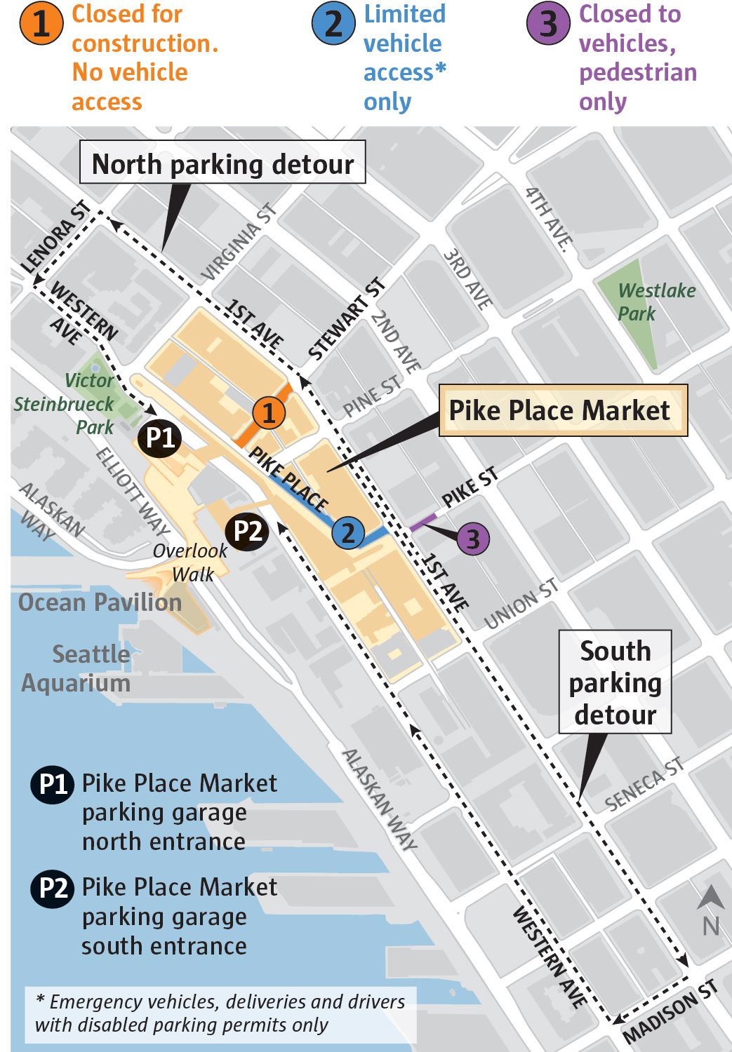 Pike Place Market banning most vehicle traffic in test run | The ...