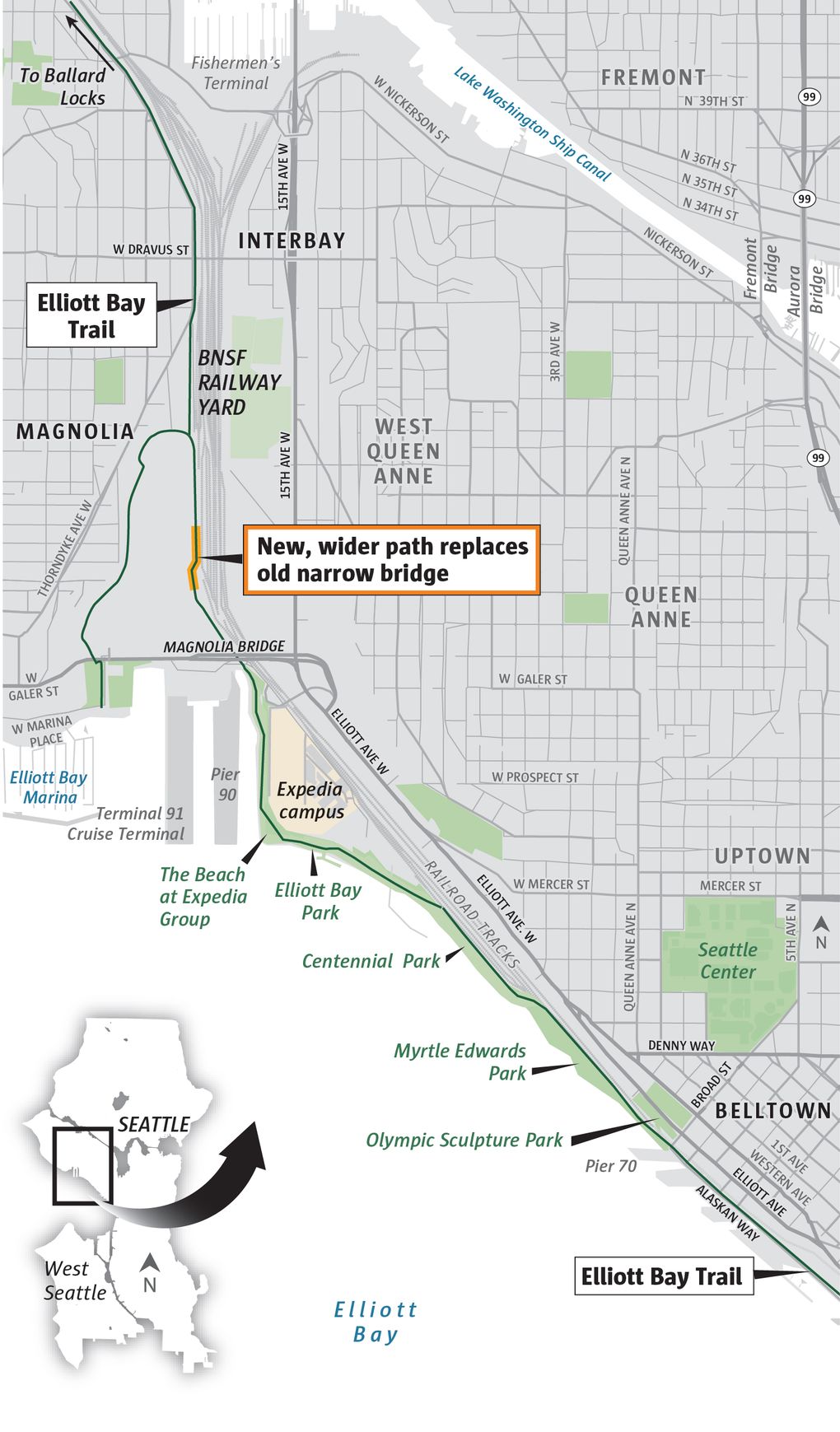 A wider Elliott Bay Trail reopens after bridge demolition | The Seattle ...