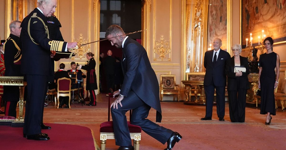 Bend a knee like Beckham: Soccer star is knighted by King Charles III ...