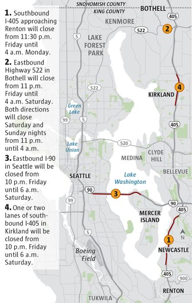 I-405 closure, shutdowns at 2 light rail stations to slow weekend ...