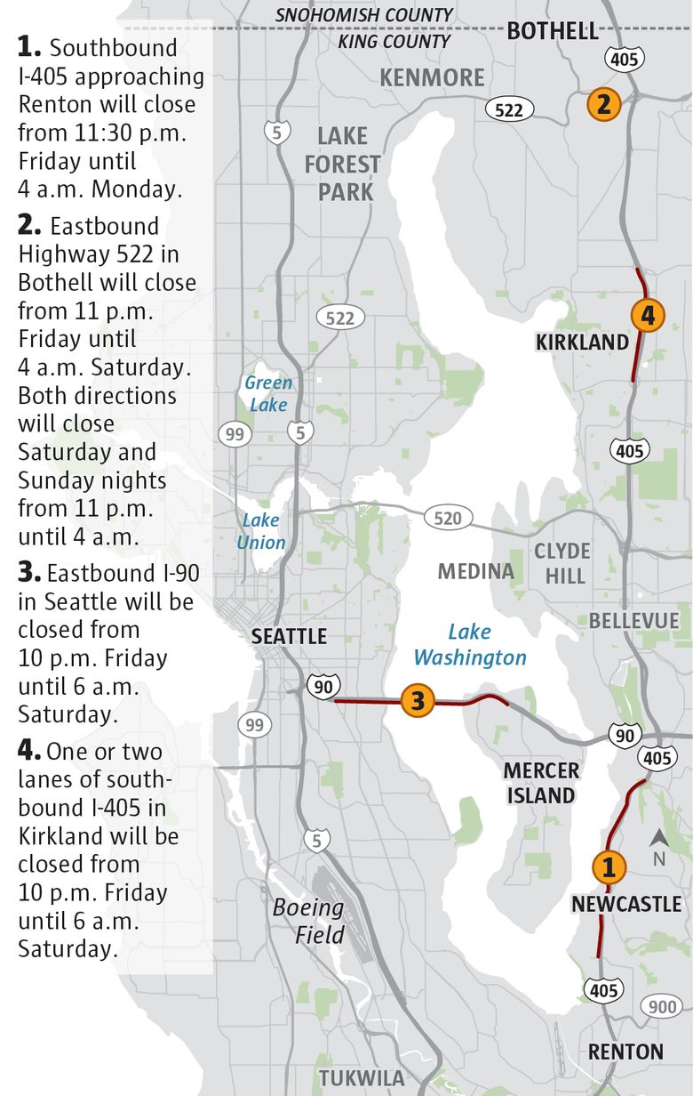 I-405 closure, shutdowns at 2 light rail stations to slow weekend ...