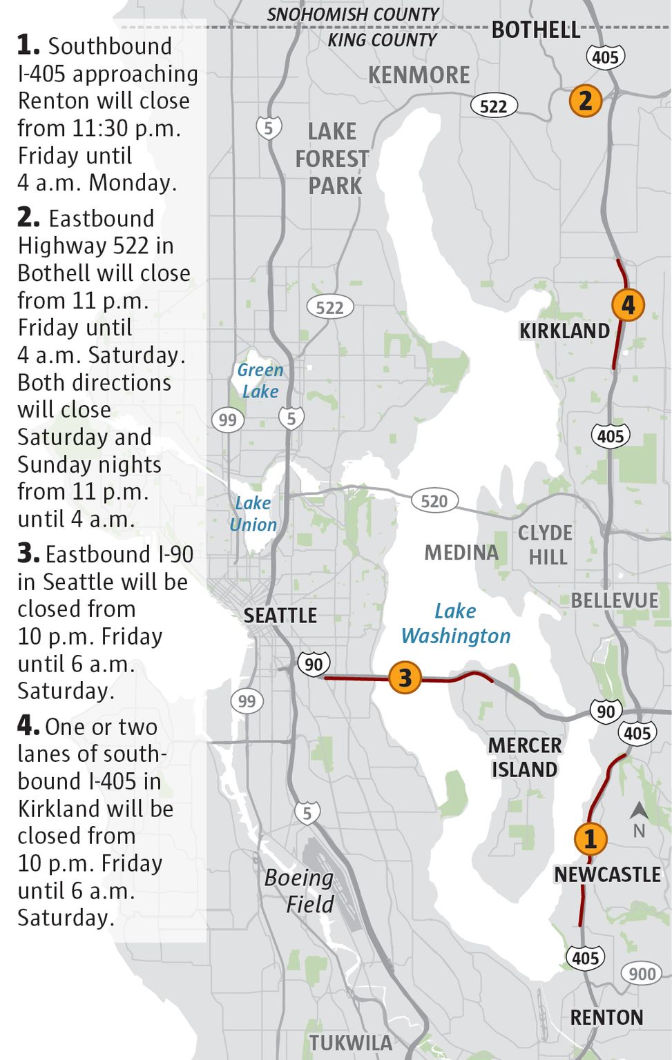 I-405 closure, shutdowns at 2 light rail stations to slow weekend ...