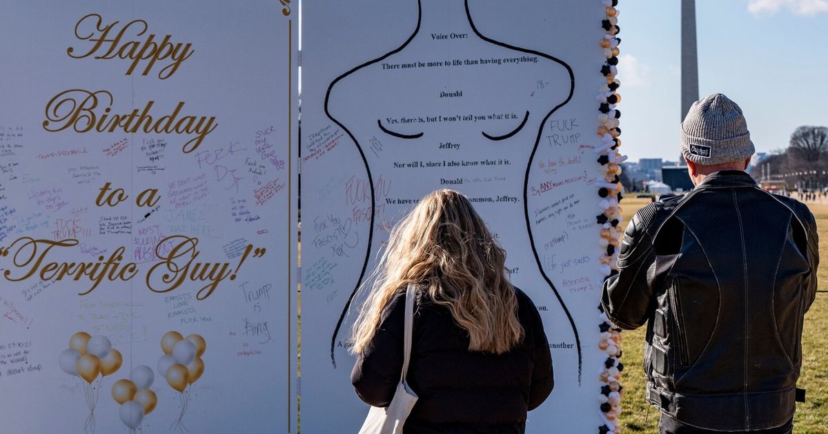 Giant replica of Trump-Epstein birthday card appears on National Mall ...