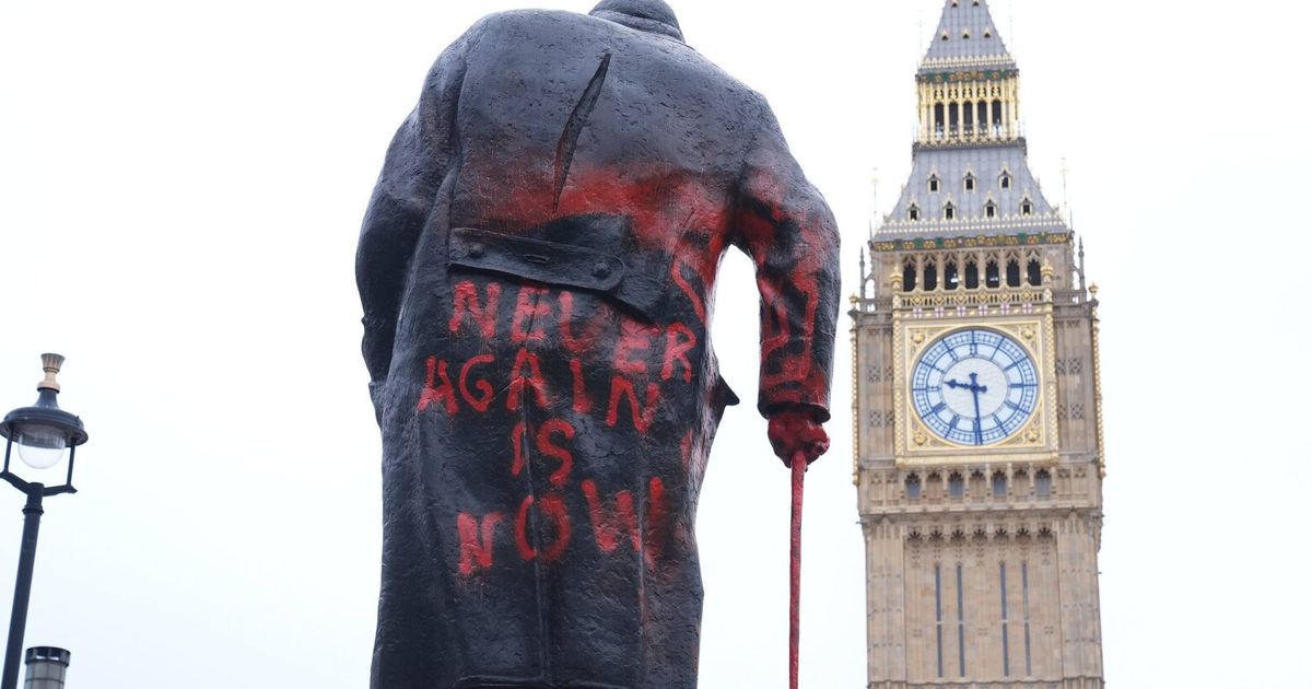Suspect arrested after Churchill statue in London defaced with pro ...