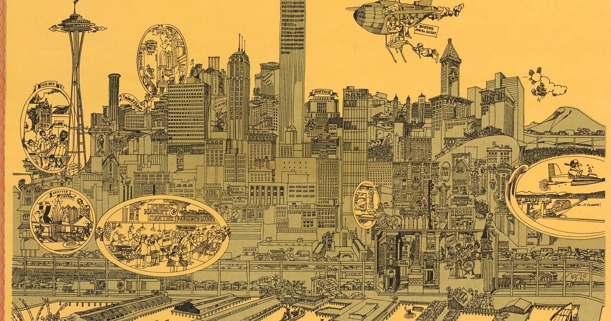 Whimsical details from 1968 Seattle enliven classic Irwin Caplan poster ...